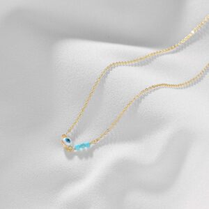 BENEIGE Cute Turquoise Evil Eye Choker Necklace for Women,14K Gold Plated Dainty Shimmery Delicate Fashion Choker Necklace Jewelry Gift for Women