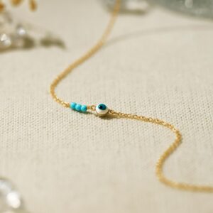 BENEIGE Cute Turquoise Evil Eye Choker Necklace for Women,14K Gold Plated Dainty Shimmery Delicate Fashion Choker Necklace Jewelry Gift for Women