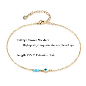 BENEIGE Cute Turquoise Evil Eye Choker Necklace for Women,14K Gold Plated Dainty Shimmery Delicate Fashion Choker Necklace Jewelry Gift for Women