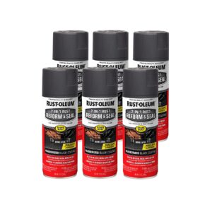 rust-oleum 344713-6pk automotive 2-in-1 rust reform & seal spray, 12 oz, flat black, 6 pack