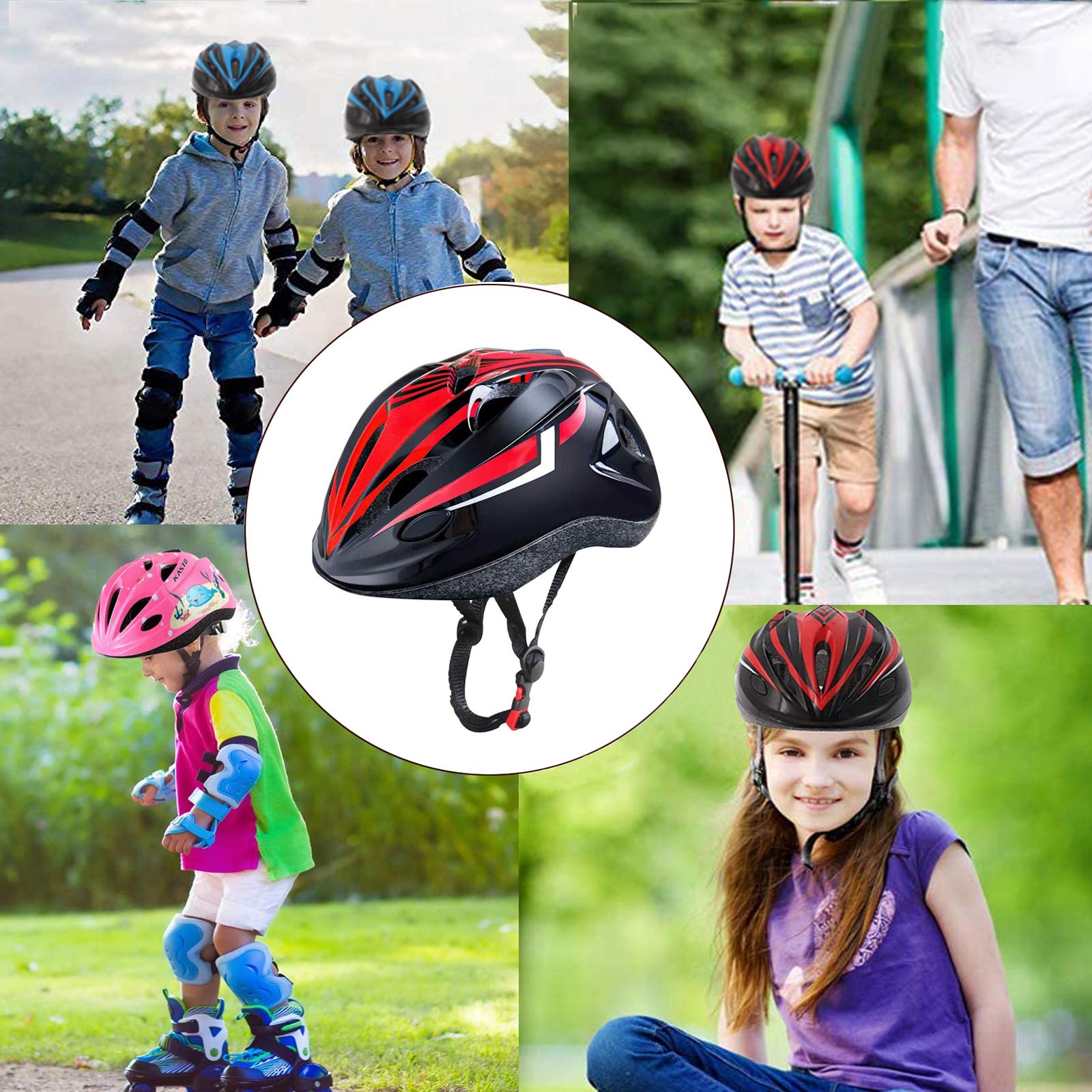 Oeyliz Kids Bike Helmet Toddler Helmet Adjustable Toddler Bike Helmet Ages 3-8 Years Old Multi-Sport for Bicycle Cycling Skate Scooter Boys Girls Bike Helmet（Black Red）