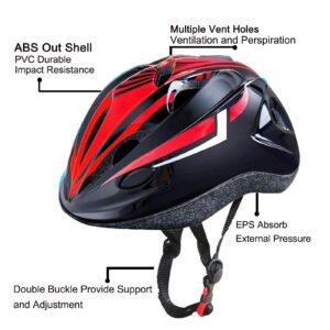 Oeyliz Kids Bike Helmet Toddler Helmet Adjustable Toddler Bike Helmet Ages 3-8 Years Old Multi-Sport for Bicycle Cycling Skate Scooter Boys Girls Bike Helmet（Black Red）