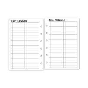 pocket things to remember planner insert refill, 3.2 x 4.7 inches, fits filofax, lv pm, kikki k, moterm and other ring binders, choose quantity