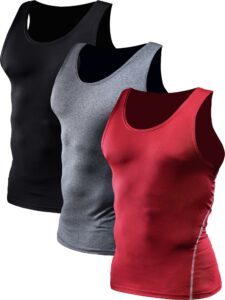 neleus men's 3 pack athletic compression under base layer sport tank top,01,black,grey,red,3xl