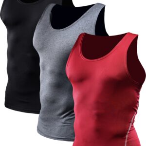 NELEUS Men's 3 Pack Athletic Compression Under Base Layer Sport Tank Top,01,Black,Grey,Red,3XL