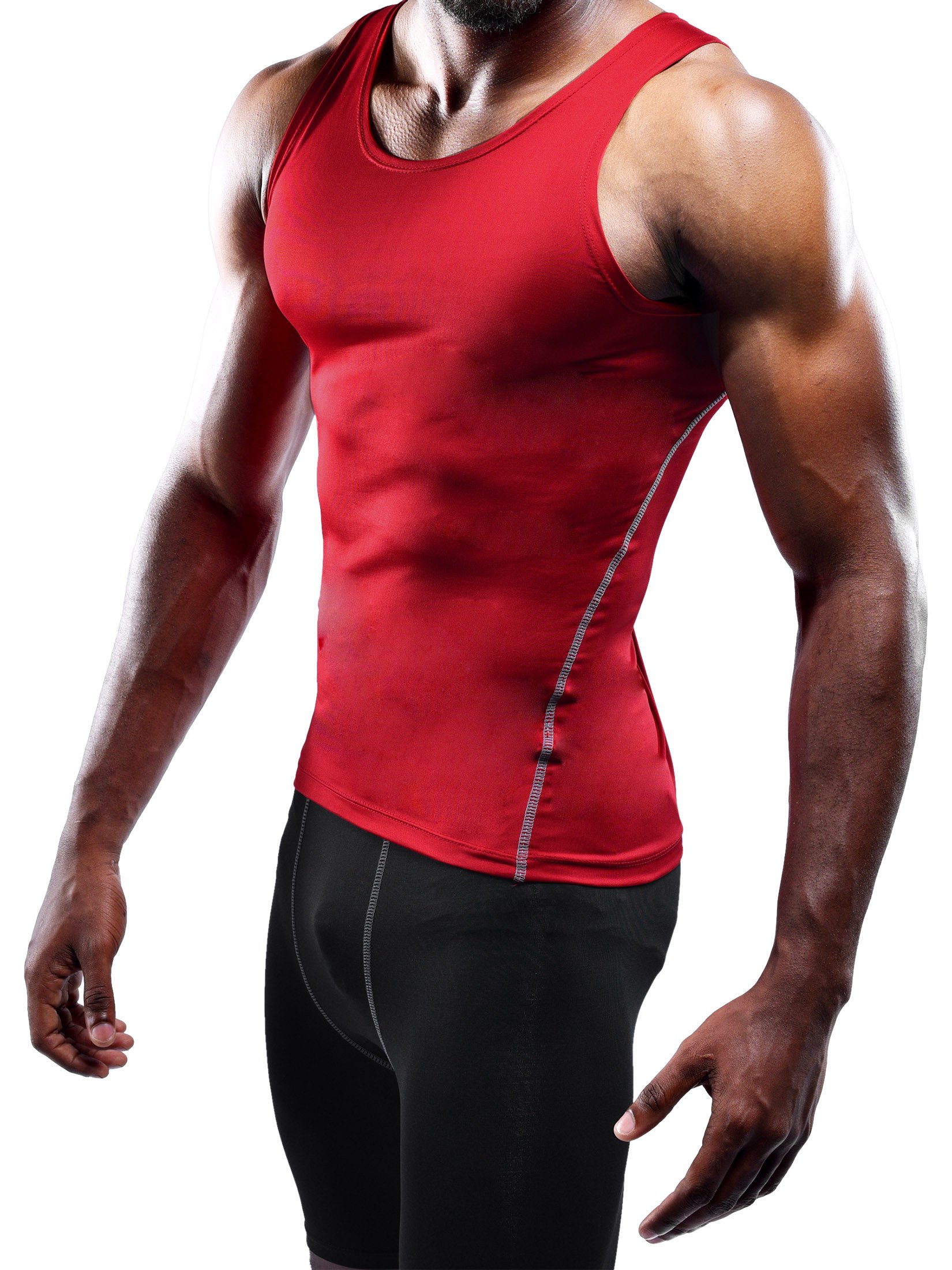 NELEUS Men's 3 Pack Athletic Compression Under Base Layer Sport Tank Top,01,Black,Grey,Red,3XL