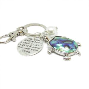 sea turtle keychain - beach inspired gifts - abalone shell turtle keyring - birthday gifts for women