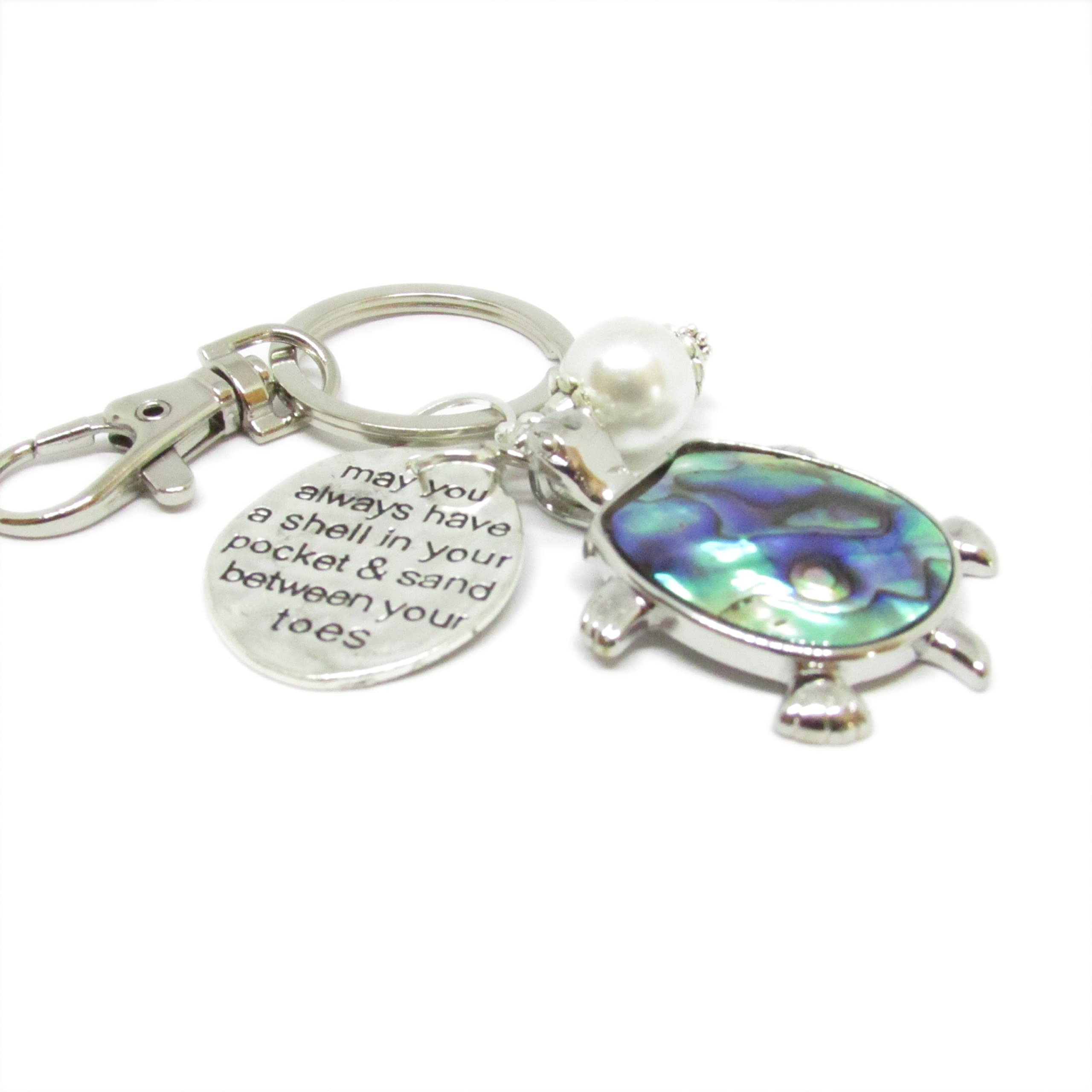 Sea Turtle Keychain - Beach Inspired Gifts - Abalone Shell Turtle Keyring - Birthday Gifts for Women