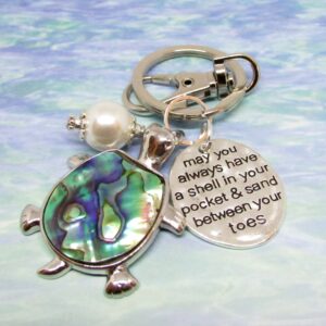 Sea Turtle Keychain - Beach Inspired Gifts - Abalone Shell Turtle Keyring - Birthday Gifts for Women