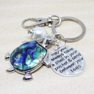 Sea Turtle Keychain - Beach Inspired Gifts - Abalone Shell Turtle Keyring - Birthday Gifts for Women