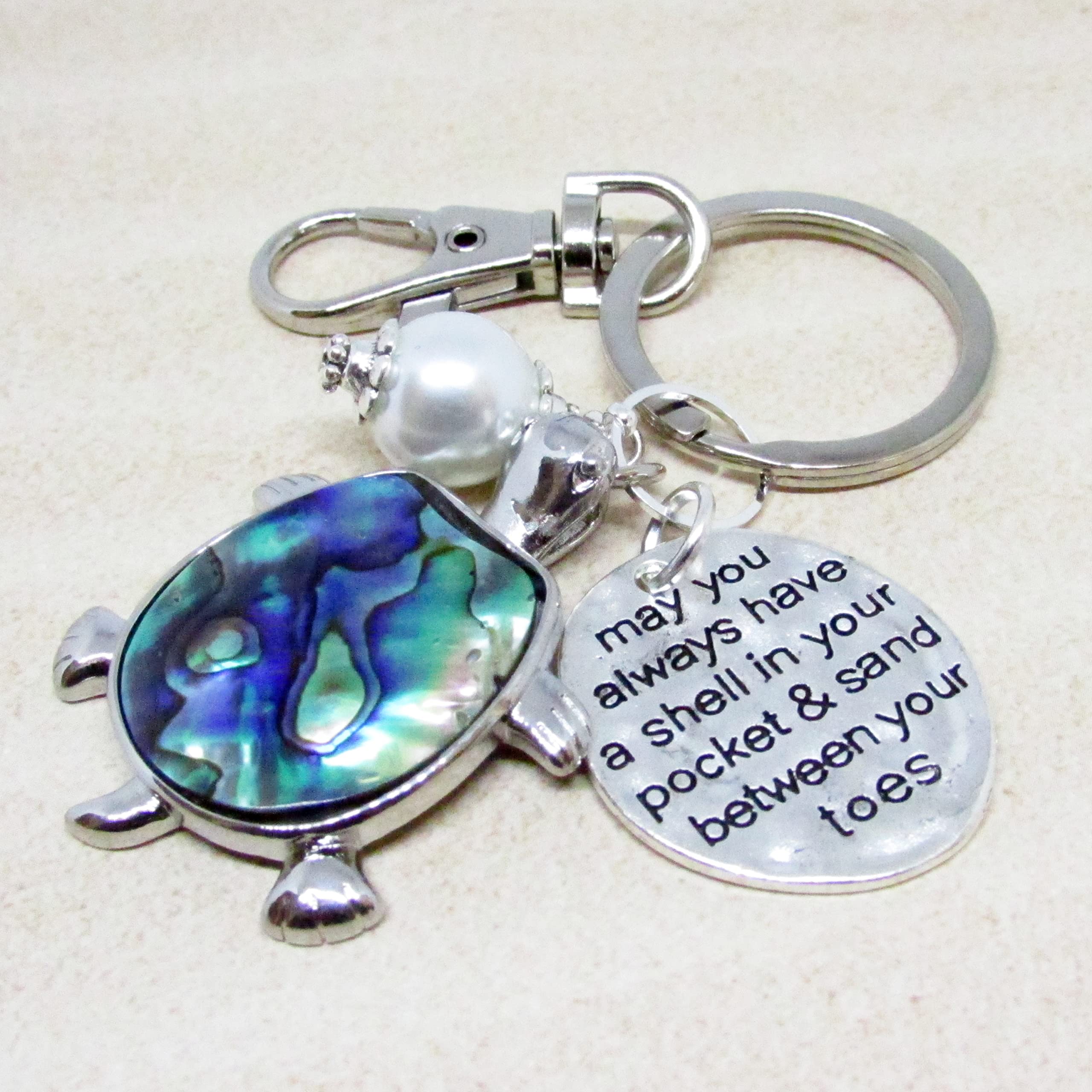 Sea Turtle Keychain - Beach Inspired Gifts - Abalone Shell Turtle Keyring - Birthday Gifts for Women