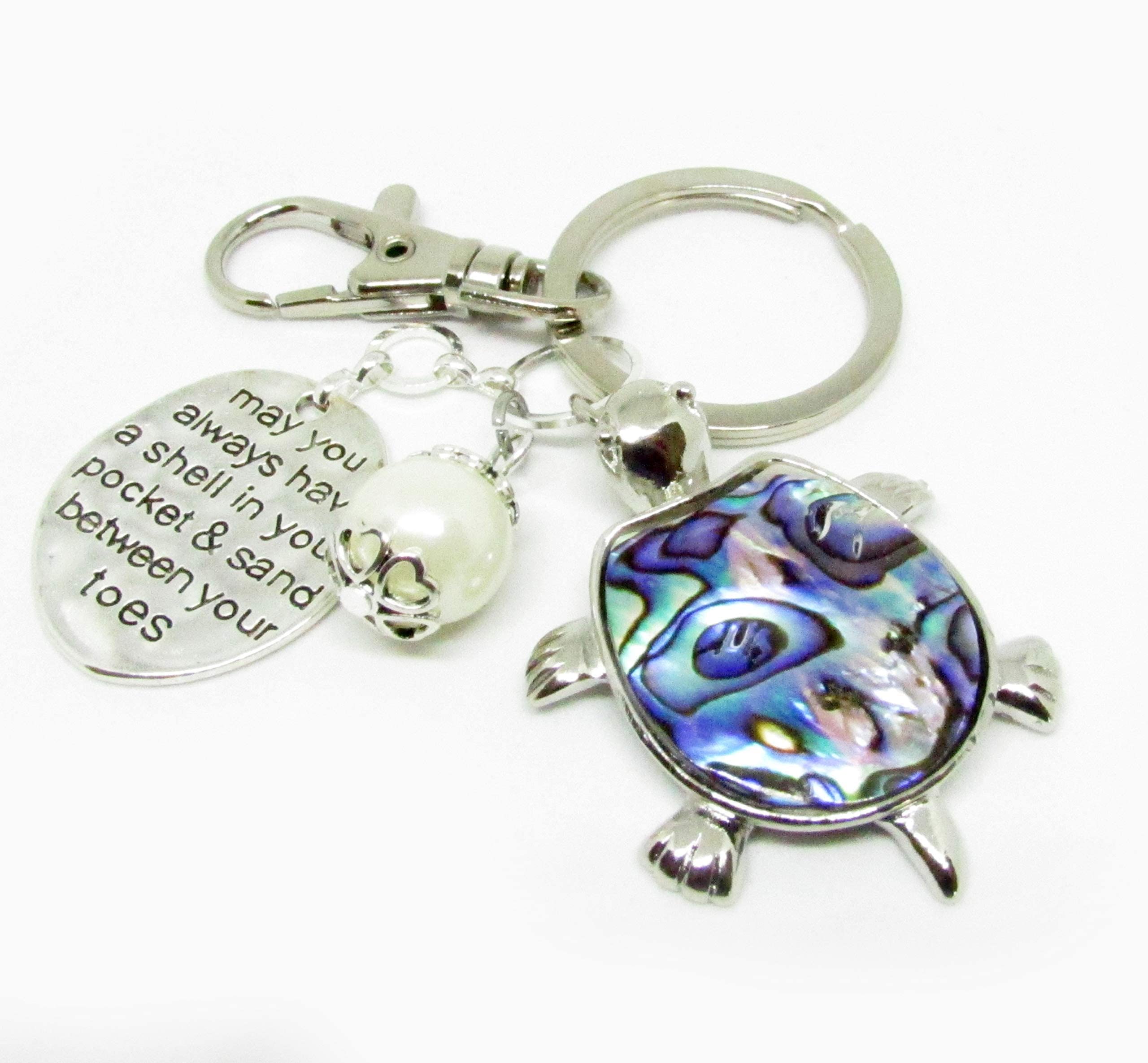 Sea Turtle Keychain - Beach Inspired Gifts - Abalone Shell Turtle Keyring - Birthday Gifts for Women