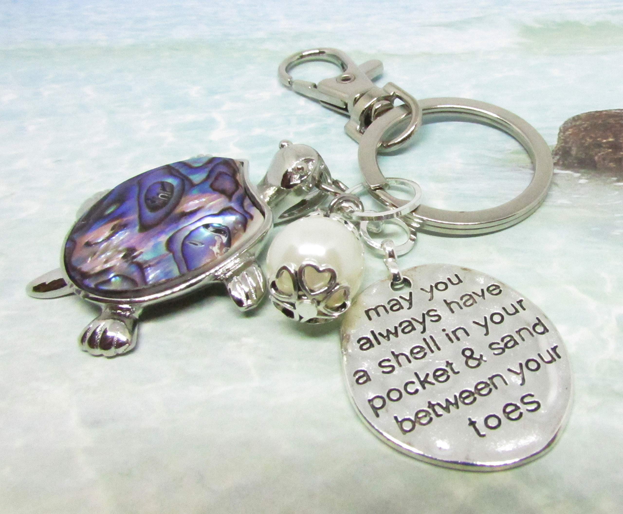 Sea Turtle Keychain - Beach Inspired Gifts - Abalone Shell Turtle Keyring - Birthday Gifts for Women