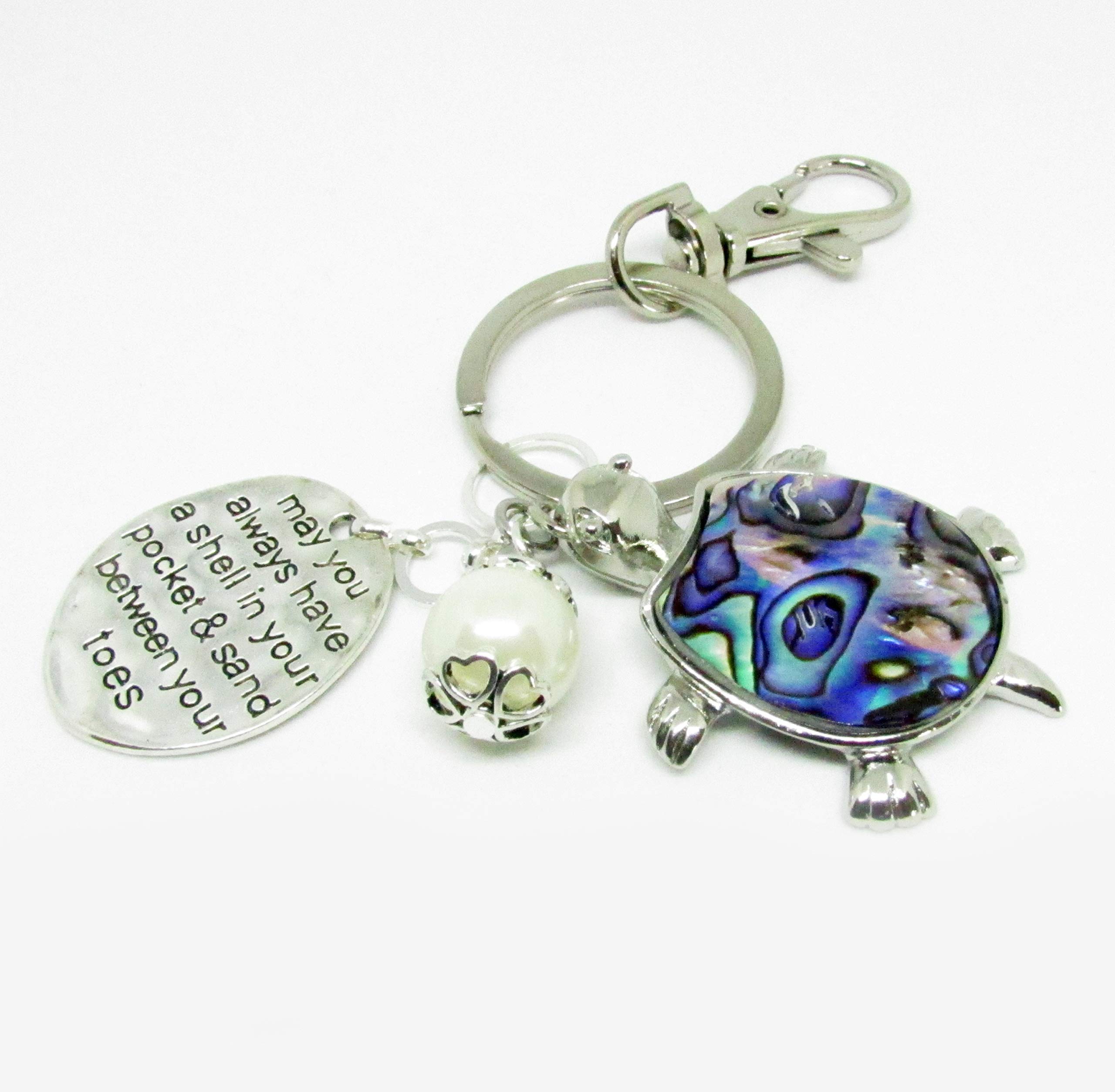 Sea Turtle Keychain - Beach Inspired Gifts - Abalone Shell Turtle Keyring - Birthday Gifts for Women