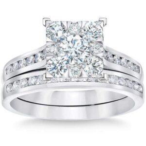 2 ct diamond princess cut framed engagement wedding ring set white gold - size 8