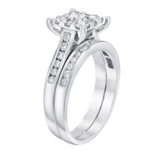 2 Ct Diamond Princess Cut Framed Engagement Wedding Ring Set White Gold - Size 8