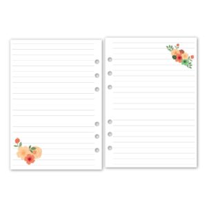 a5 lined flower planner insert refill, wide or college ruled, 5.83″ x 8.27″, fits 6-rings binders - filofax, lv gm, moterm, choice of quantity