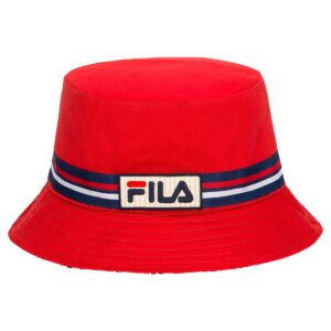 fila unisex cotton twill reversible bucket hat (red)