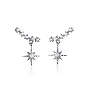 sluynz sparkling star drop earrings for women sterling silver star wrap earrings studs