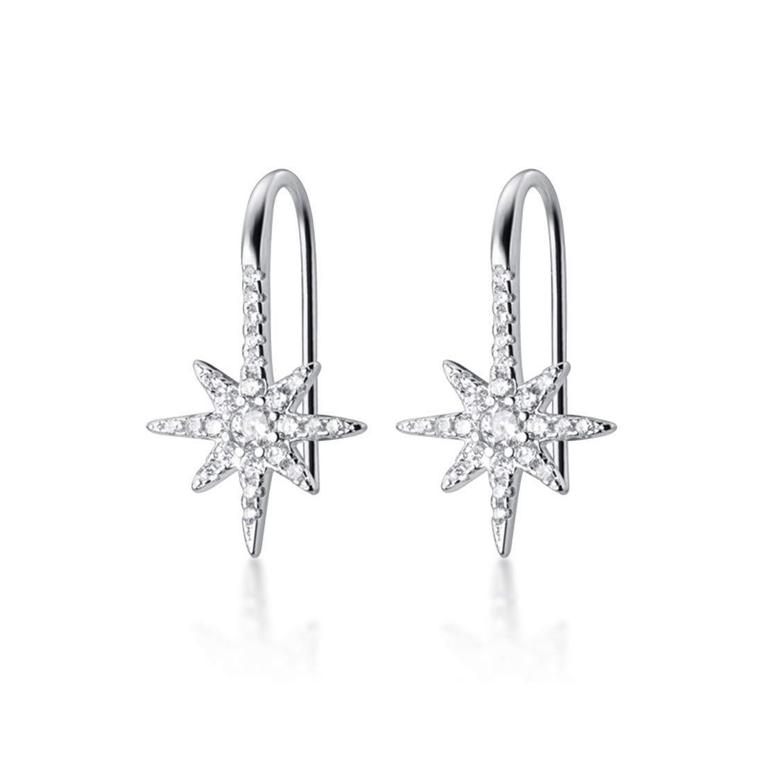 SLUYNZ Sparkling Star Drop Earrings for Women 925 Sterling Silver CZ Star Hook Earrings (A-Silver)