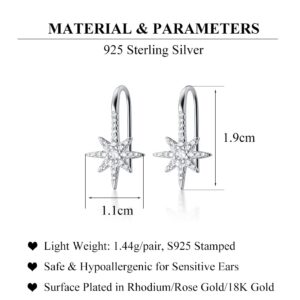 SLUYNZ Sparkling Star Drop Earrings for Women 925 Sterling Silver CZ Star Hook Earrings (A-Silver)