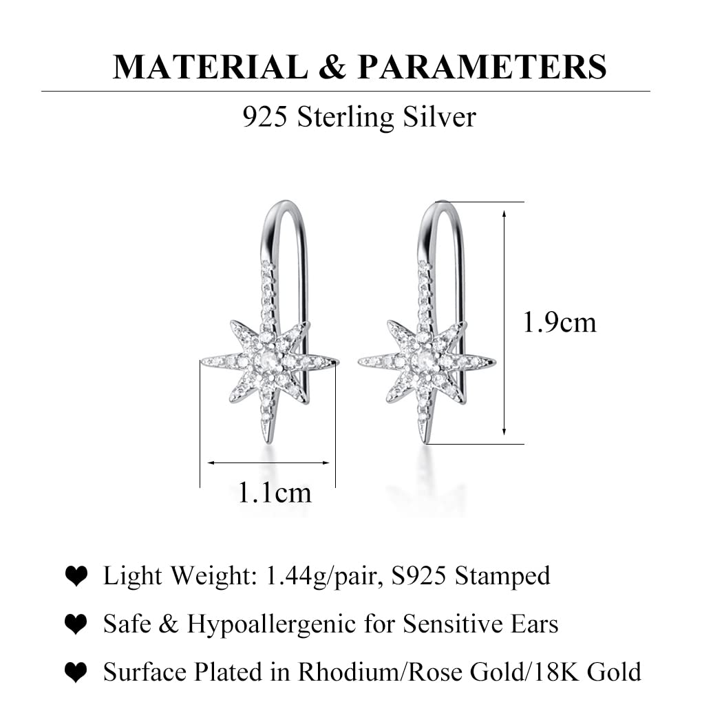 SLUYNZ Sparkling Star Drop Earrings for Women 925 Sterling Silver CZ Star Hook Earrings (A-Silver)