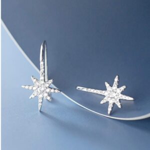 SLUYNZ Sparkling Star Drop Earrings for Women 925 Sterling Silver CZ Star Hook Earrings (A-Silver)