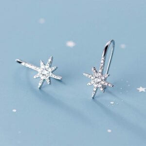 SLUYNZ Sparkling Star Drop Earrings for Women 925 Sterling Silver CZ Star Hook Earrings (A-Silver)