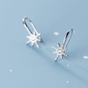 SLUYNZ Sparkling Star Drop Earrings for Women 925 Sterling Silver CZ Star Hook Earrings (A-Silver)