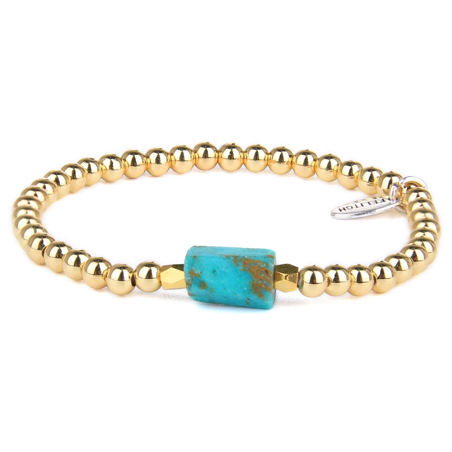 KELITCH Women Silver Stretch Bracelets Crystal Turquoise Beaded Bracelet Gold Stretch Bracelets Agate Bracelets