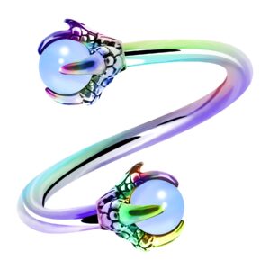 oufer twist helix earring 316l stainless steel dragon claw with opalite center 16g twist lip labret cartilage upper lobe piercing jewelry