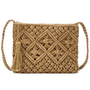 wog2008 handwoven bag clutch purses for women tassel straw envelope handbag vintage summer beach bag