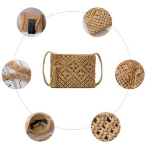 WOG2008 Handwoven Bag Clutch Purses for Women Tassel Straw Envelope Handbag Vintage Summer Beach Bag