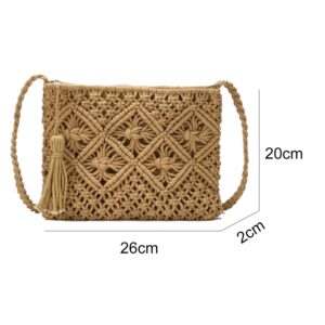 WOG2008 Handwoven Bag Clutch Purses for Women Tassel Straw Envelope Handbag Vintage Summer Beach Bag