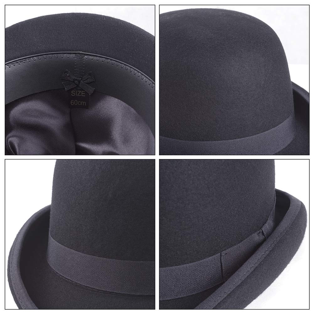 Janey&Rubbins Men's 100% Genuine Wool Bowler - Vintage Derby Hat - Theater Costume Accessories (Black, Large)