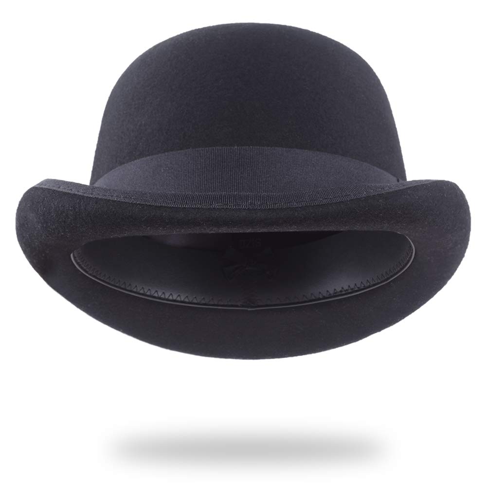 Janey&Rubbins Men's 100% Genuine Wool Bowler - Vintage Derby Hat - Theater Costume Accessories (Black, Large)