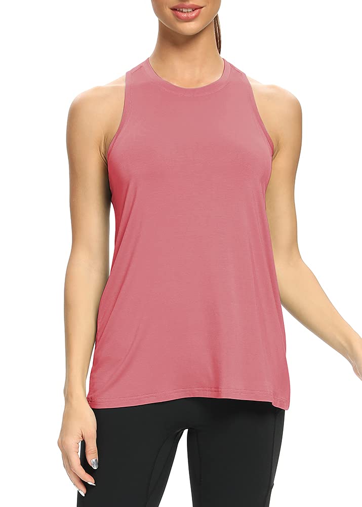 Mippo Workout Shirts for Women Loose Fit Long Tank Tops Yoga Tops Gym Shirt Athletic Wear Ladies Workout Top Tennis Clothes Active Tops Fitness Apparel for Women Rose L