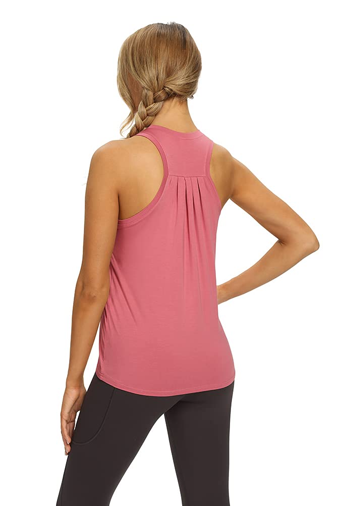 Mippo Workout Shirts for Women Loose Fit Long Tank Tops Yoga Tops Gym Shirt Athletic Wear Ladies Workout Top Tennis Clothes Active Tops Fitness Apparel for Women Rose L