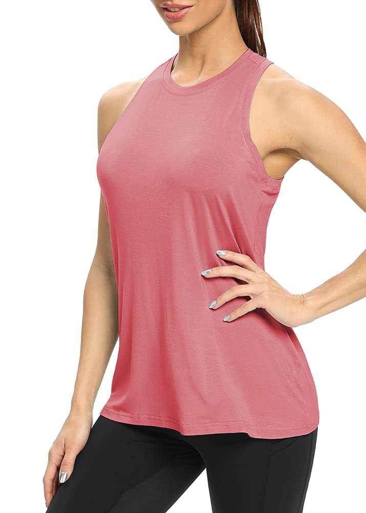 Mippo Workout Shirts for Women Loose Fit Long Tank Tops Yoga Tops Gym Shirt Athletic Wear Ladies Workout Top Tennis Clothes Active Tops Fitness Apparel for Women Rose L