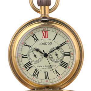 Vintage Copper Train London Design Hand Winding Mechanical Pocket Watch Mens Watches