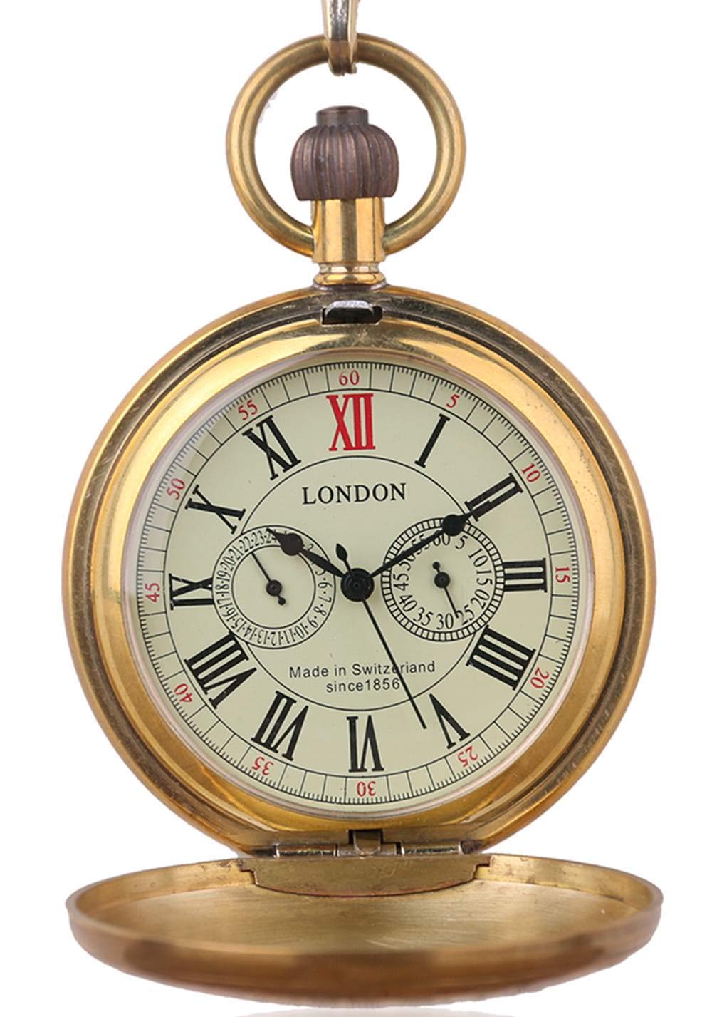 Vintage Copper Train London Design Hand Winding Mechanical Pocket Watch Mens Watches