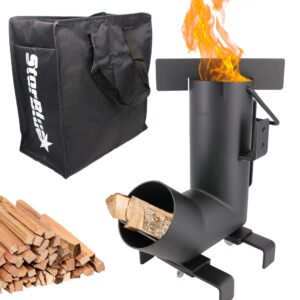 camping rocket stove by starblue with free carrying bag - a portable wood burning camping stove with large fuel chamber best for outdoor cooking, camping, picnic, bbq, hunting, fishing