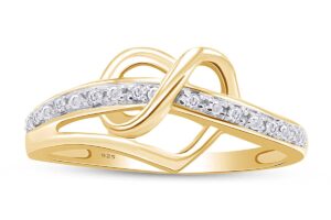 affy 1/20 cttw round cut natural diamond 14k yellow gold plated sterling silver diamond heart infinity ring, g-h color, i1-i2 clarity ring size-6