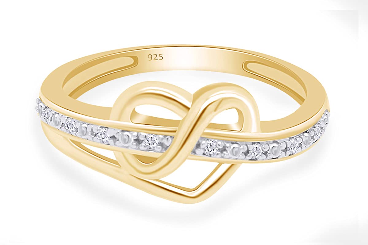 AFFY 1/20 cttw Round Cut Natural diamond 14k Yellow Gold Plated Sterling Silver Diamond Heart Infinity Ring, G-H Color, I1-I2 Clarity Ring Size-6