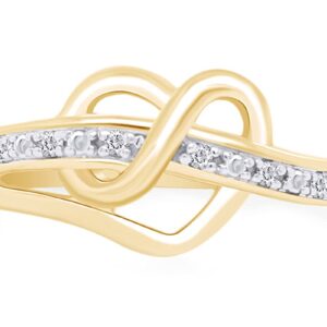 AFFY 1/20 cttw Round Cut Natural diamond 14k Yellow Gold Plated Sterling Silver Diamond Heart Infinity Ring, G-H Color, I1-I2 Clarity Ring Size-6