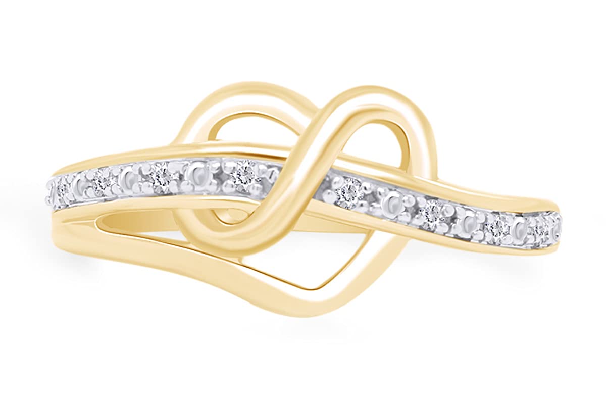 AFFY 1/20 cttw Round Cut Natural diamond 14k Yellow Gold Plated Sterling Silver Diamond Heart Infinity Ring, G-H Color, I1-I2 Clarity Ring Size-6