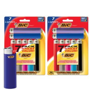 bic maxi pocket lighter, classic collection, assorted unique lighter colors, 14 count pack of lighters