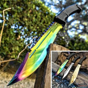 tactical knife hunting knife survival knife 17 inch fixed blade knife razor sharp edge camping accessories camping gear survival kit survival gear tactical gear 77640 (rainbow)