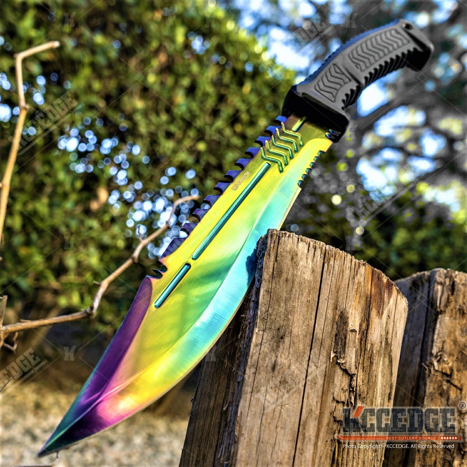 Tactical Knife Hunting Knife Survival Knife 17 Inch Fixed Blade Knife Razor Sharp Edge Camping Accessories Camping Gear Survival Kit Survival Gear Tactical Gear 77640 (Rainbow)