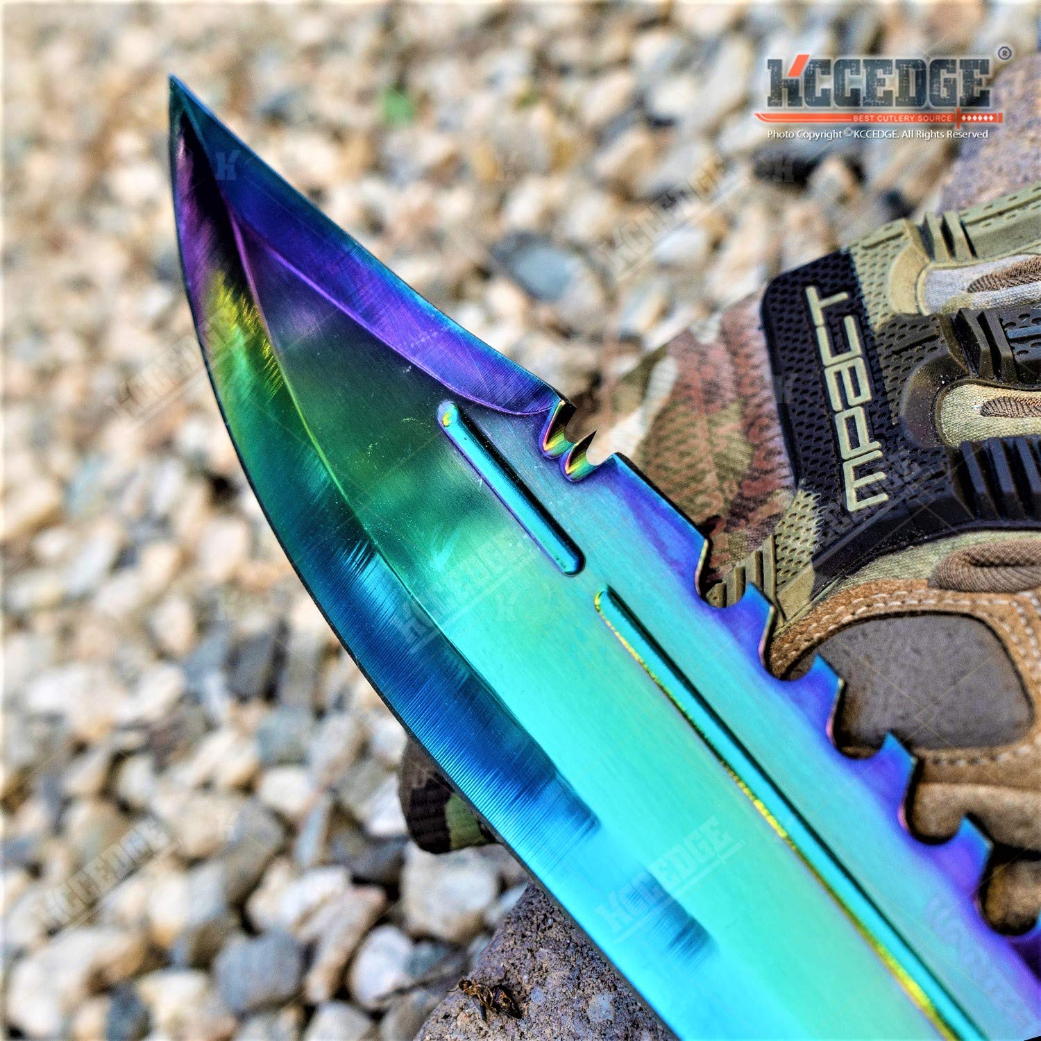 Tactical Knife Hunting Knife Survival Knife 17 Inch Fixed Blade Knife Razor Sharp Edge Camping Accessories Camping Gear Survival Kit Survival Gear Tactical Gear 77640 (Rainbow)